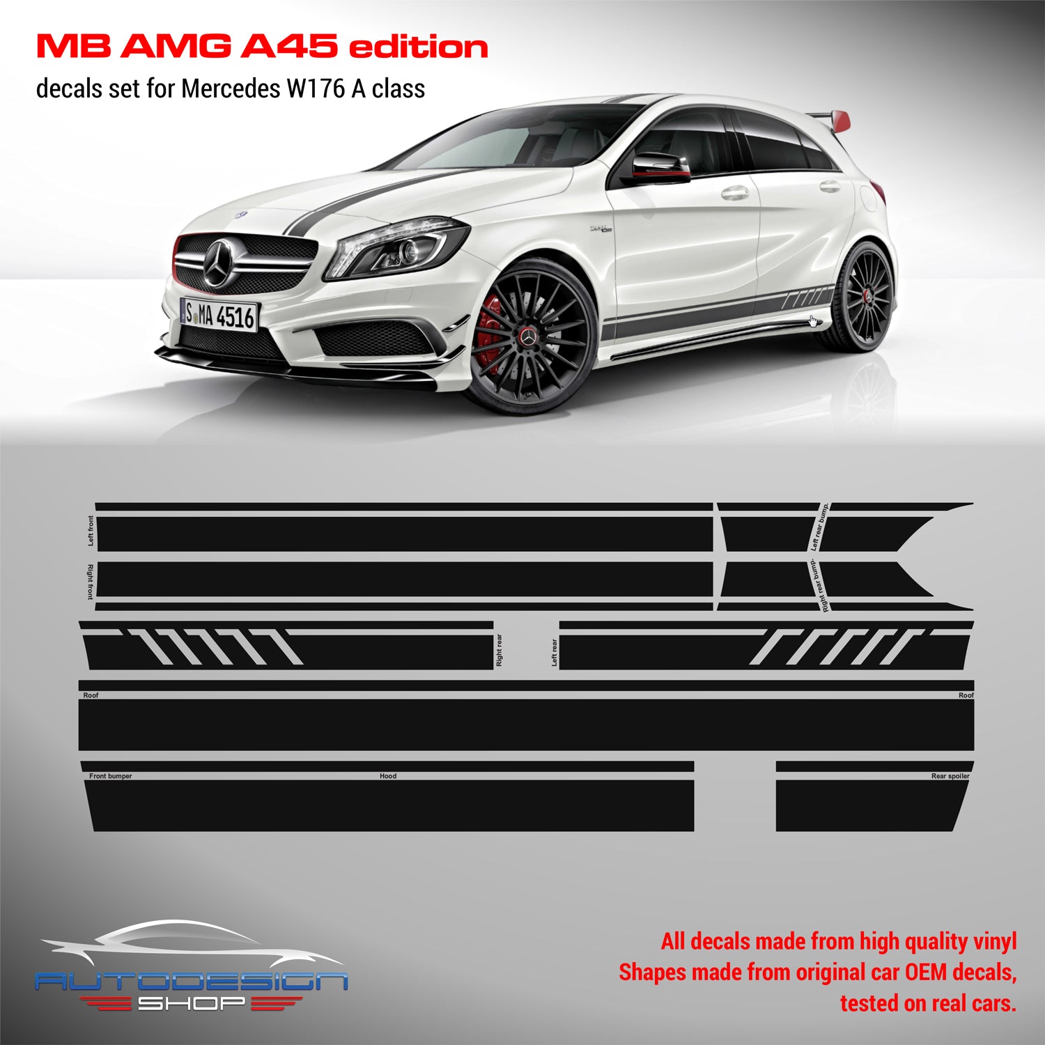 Mercedes W176 A Class AMG A45 Edition 1 Style Stripes Graphics ...