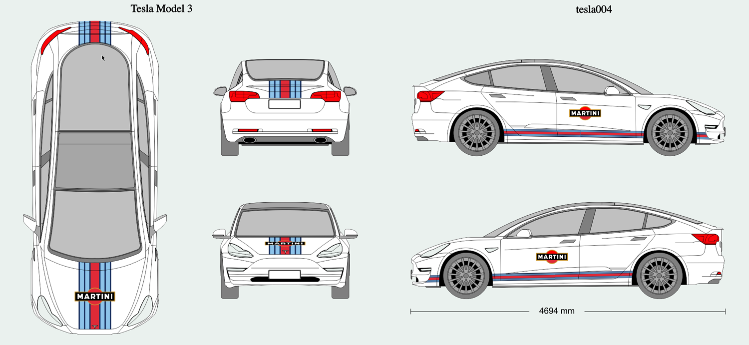 19' Martini Racing stripes, for Tesla Model3 | autodesign.shop