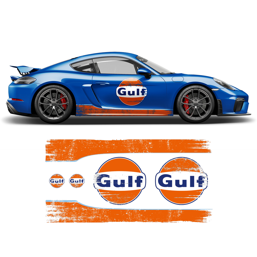 GULF Le Mans Scratched RACING STRIPES Set and logos, Cayman / Boxster ...
